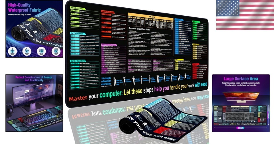 Excel Cheat Sheet Desk Pad Mat (11.8X31.5In) - XL Excel Formulas ...