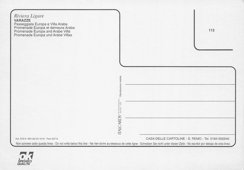 ITALIE VARAZZE PROMENADE EUROPA ET VILLA ARABA | eBay