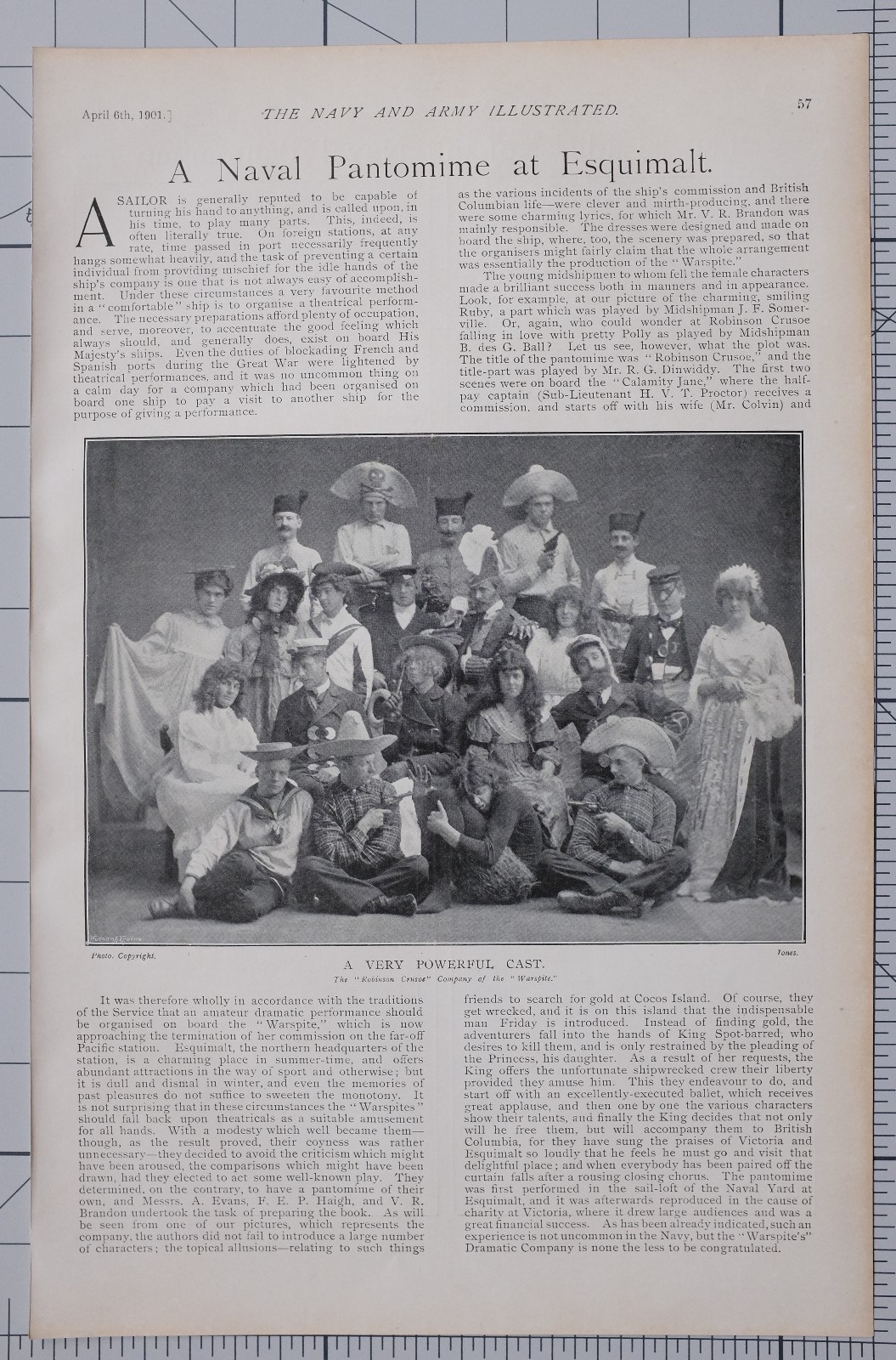 1901 PRINT NAVAL PANTOMIME AT ESQUIMALT ROBINSON CRUSOE CAST COMPANY OF ...