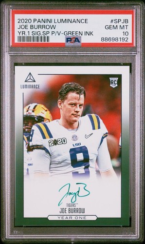Joe Burrow 2020 Panini Luminance Year One Auto RC SP GREEN INK PSA 10🔥 ...