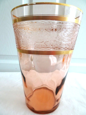 8" Cranberry Glass Vase-Gold Rim-Beautiful Etching-Ribbed-NEW-IMPERECT ...