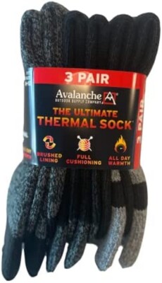 NWT Men's Avalanche Ultimate Thermal Crew Socks 3 Pair Size 6-12 $50 ...