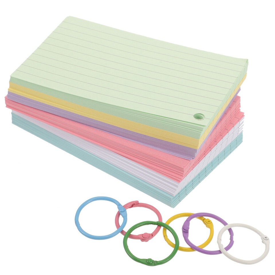1 Set Index Cards with Rings Study Flash Cards Single Hole Punched ...