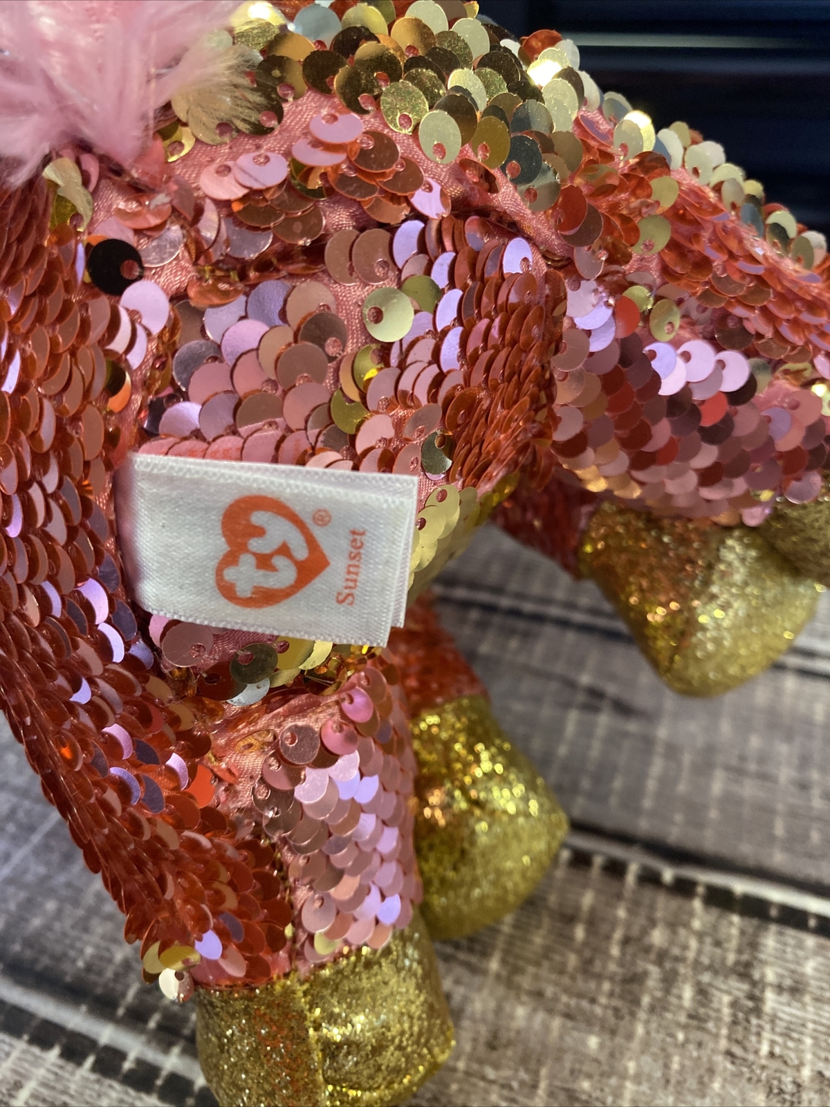 Ty Beanie Boos Flippables Unicorn Sunset stuffed plush 10" Pink Gold ...