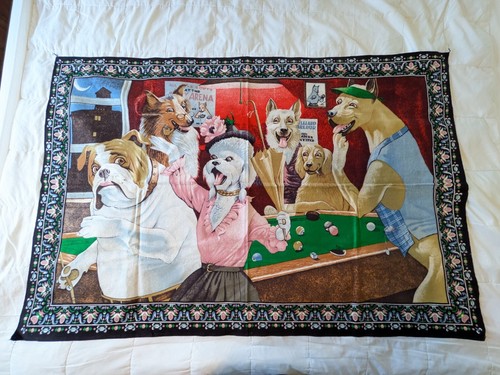 Vintage Rare! Dogs Playing Pool Tapestry Velvet Wall Art! RT Brooklyn N ...