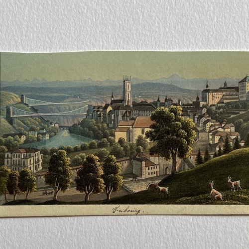Antique CDV Filler Color Photograph Beautiful View of Friborg in ...