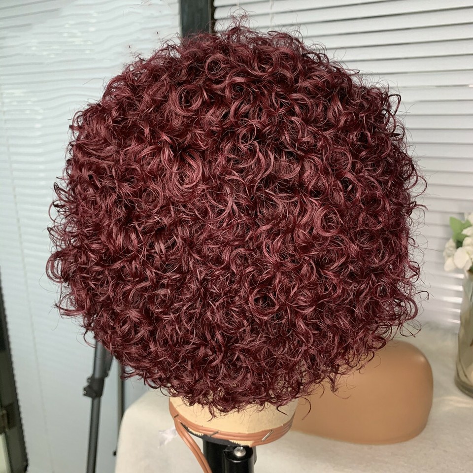 Burgundy Curly Wigs 13x1 Lace Front Wigs for Women 100% Real Human Hair ...