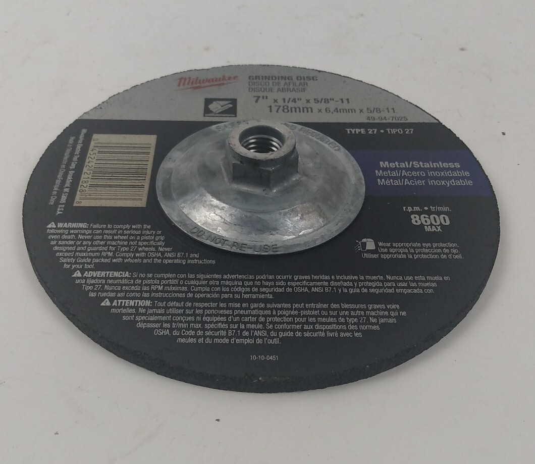 Milwaukee Tool 49-94-7025 7" X 1/4" X 5/8-11" Grinding Wheel (Type 27 ...