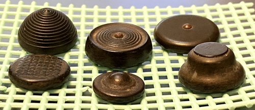 6 Hard Rubber Early Goodyear Buttons metal Shank Unusual Shapes circa ...