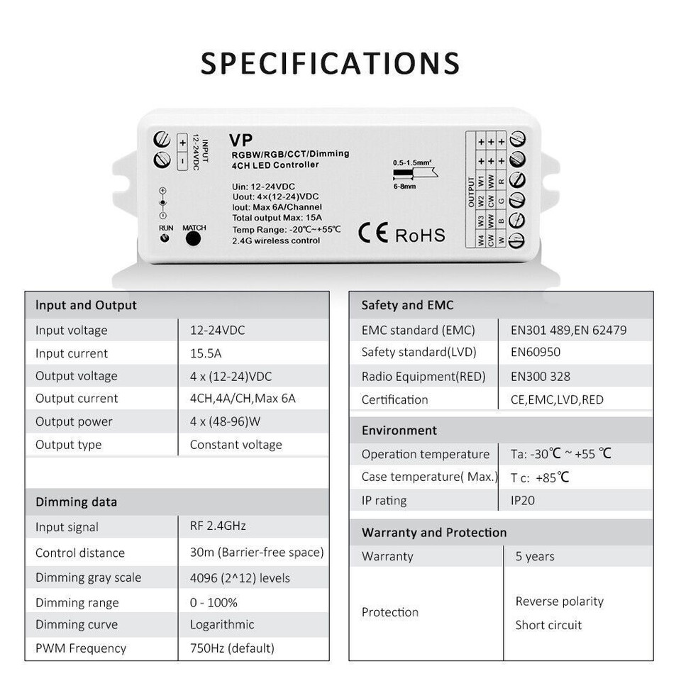 V1 V2 Single Color CCT LED Dimmer V3 VP V5-M RGBW RGB+CCT RGB strip ...