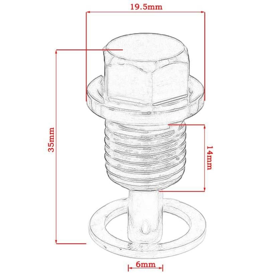 2 x Red M14x1.5 Engine Magnetic Oil Drain Plug Screw Bolt Oil Drain ...
