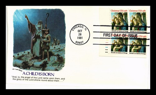 US COVER CHRISTMAS MADONNA AND CHILD BY BOTTICELLI FDC PLATE BLOCK ...