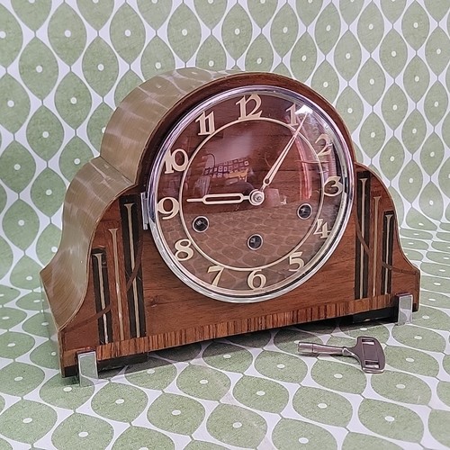 Beautiful Vintage art Deco Westminster Chime Mantle Clock Wood Inlay ...