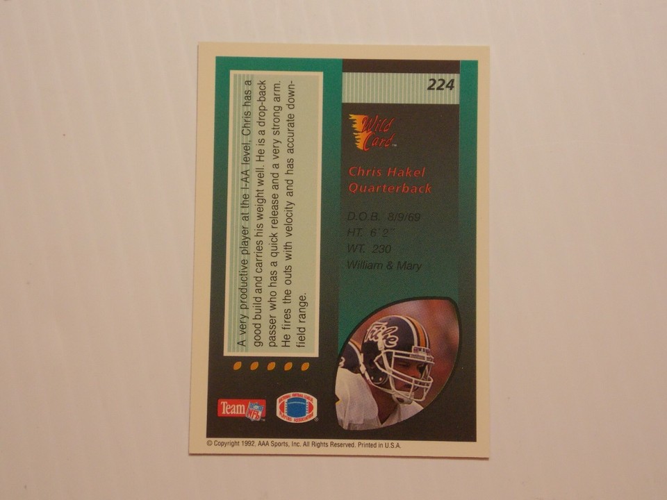1992 Wild Card Chris Hakel Washington Redskins | eBay