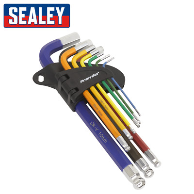 Sealey Ball-End Hex Allen Key Set 9pc Colour-Coded Long Metric AK7190 ...