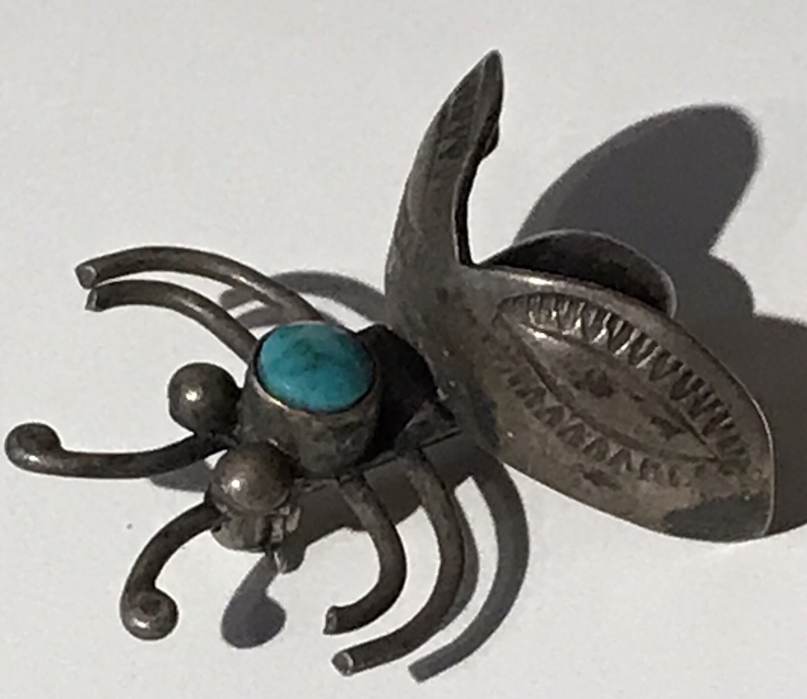 GREAT VINTAGE NAVAJO INDIAN STAMPED WINGS TURQUOISE 3D LIGHTNING BUG ...