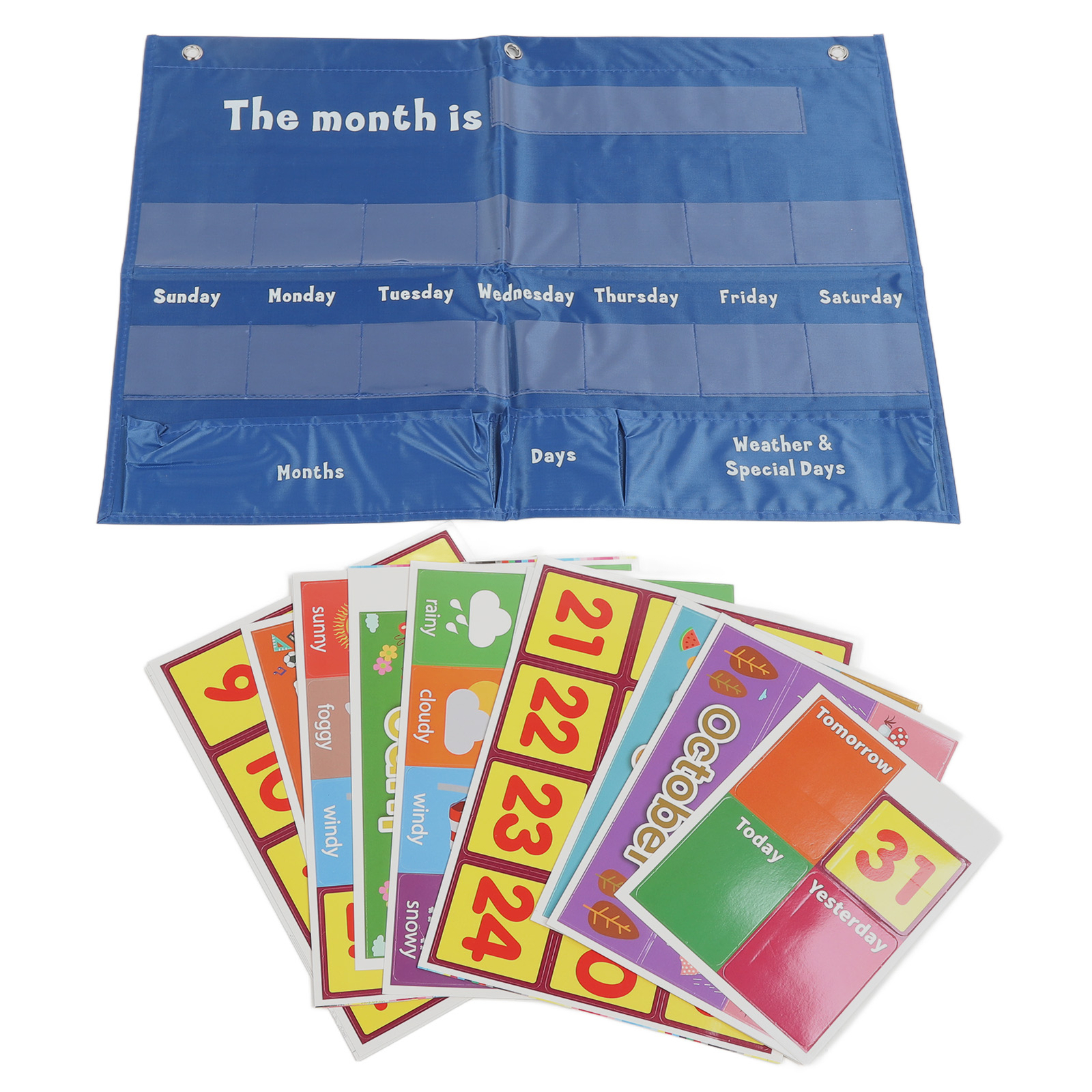 Weekly Calendar Weather Pocket Chart 15 Pockets 3 Storage Bags 12 ...