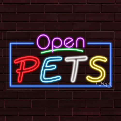 NEW "OPEN PETS" w/BORDER 33x18x1 INCH LED FLEX WINDOW/WALL INDOOR SIGN ...