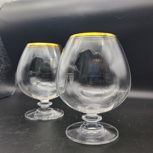 Mikasa "Jamestown" Set (2) Clear Wave Gold Trim Stemware Brandy Large ...