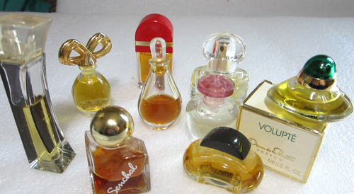 9 MINIATURE PERFUME BOTTLES ARDEN KLEIN RITZ SENCHAL HALSTON ESTEE ...