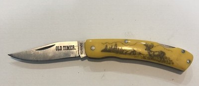 SCHRADE OLD TIMER LOCKBACK SODBUSTER YELLOW SCRIMSHAW | eBay