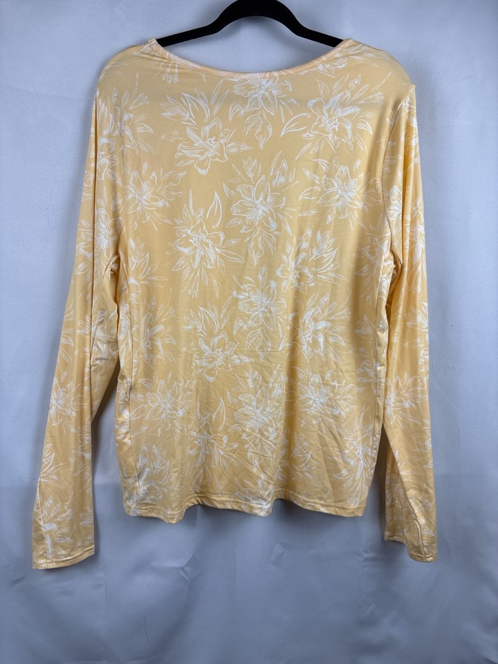 Hang Ten Women Yellow Floral UPF 50+ Long Sleeve Sun Protection Tee Sz ...