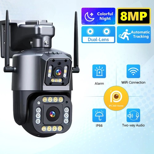 8MP Dual Lens WiFi Camera Two Way Audio Waterproof Video Surveillance ...