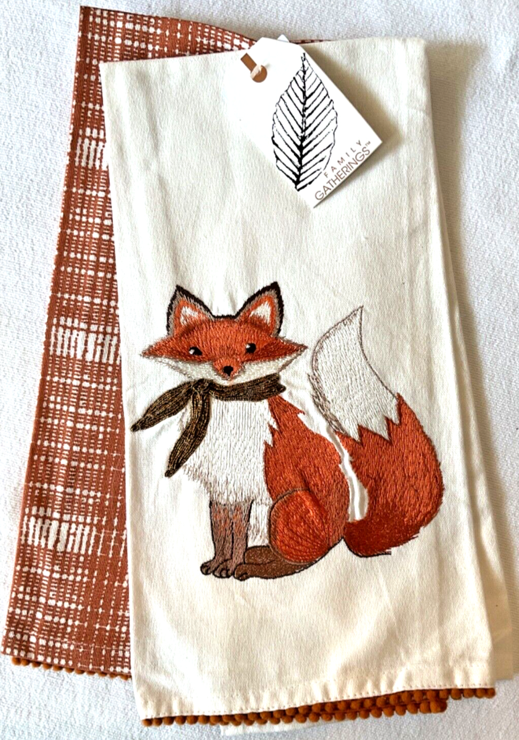 FAMILY GATHERINGS KITCHEN TOWELS (2) FOX RUST 20 X 28 100% COTTON NWT ...