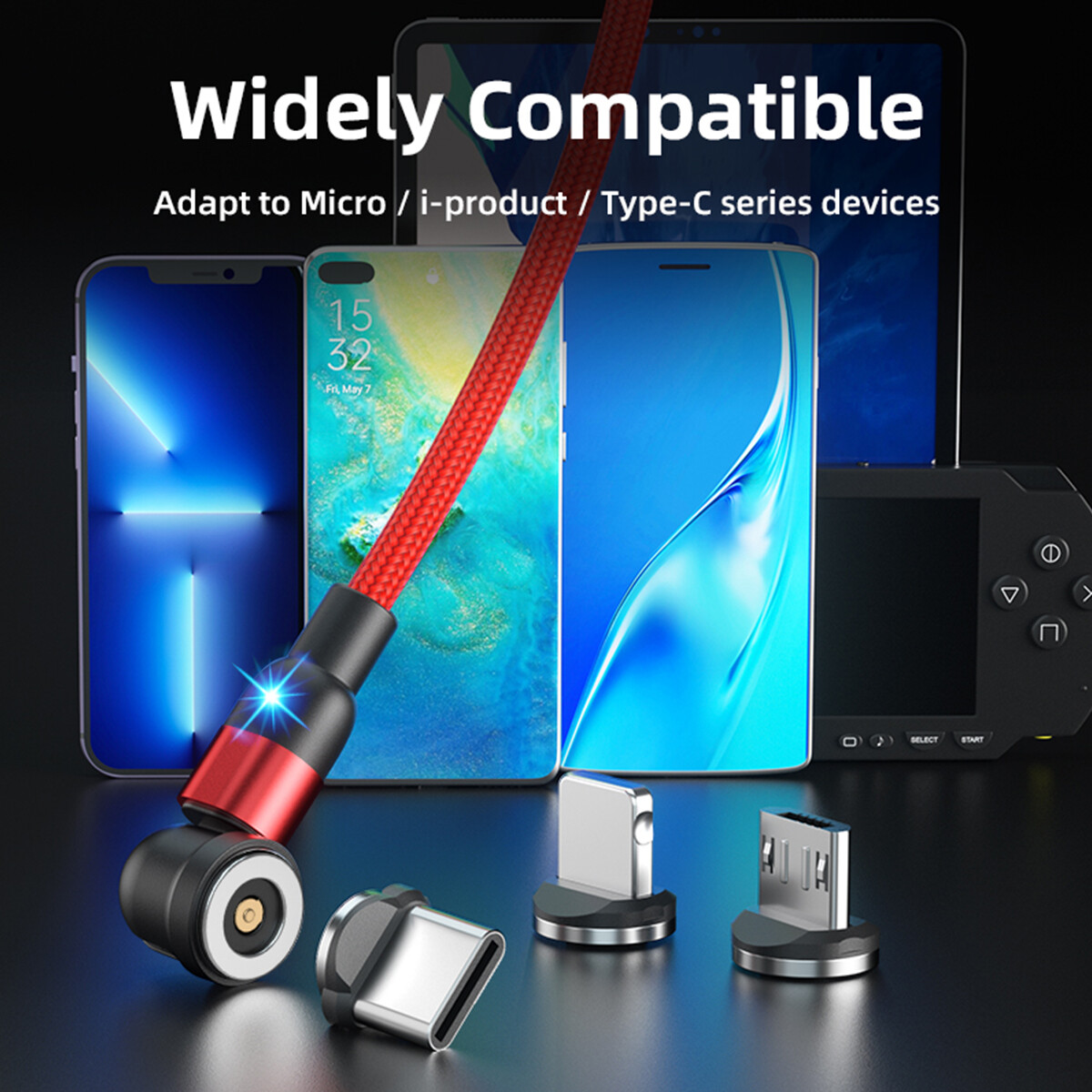 3 in 1 360° Cable Rotating Phone Charger Made of Durable Nylon Braid ...