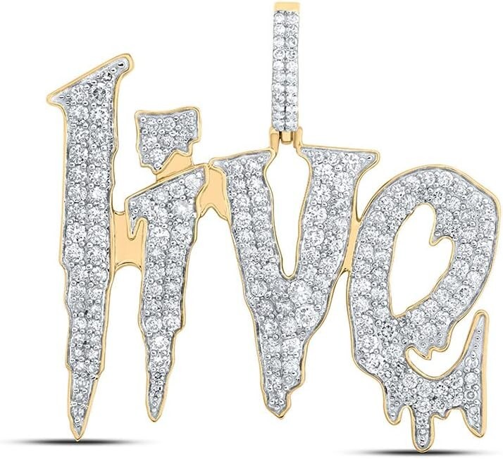 Yellow Gold Diamond Live Drip Phrase Charm Pendant 2-3/8 CTTW For ...