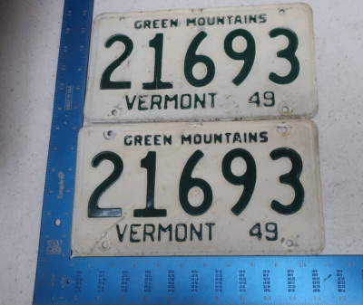 1949 49 VERMONT VT CAR VEHICLE LICENSE PLATE PAIR SET TAG #21693 | eBay