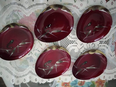 Set of Five 5 Melamine Red Sushi Plates, Shrimp and Asian Graphic ...