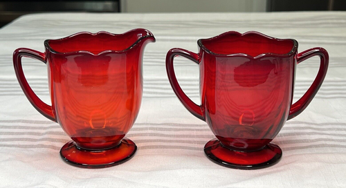 New Martinsville Ruby Red Creamer Cream Pitcher & Sugar Bowl Set ...