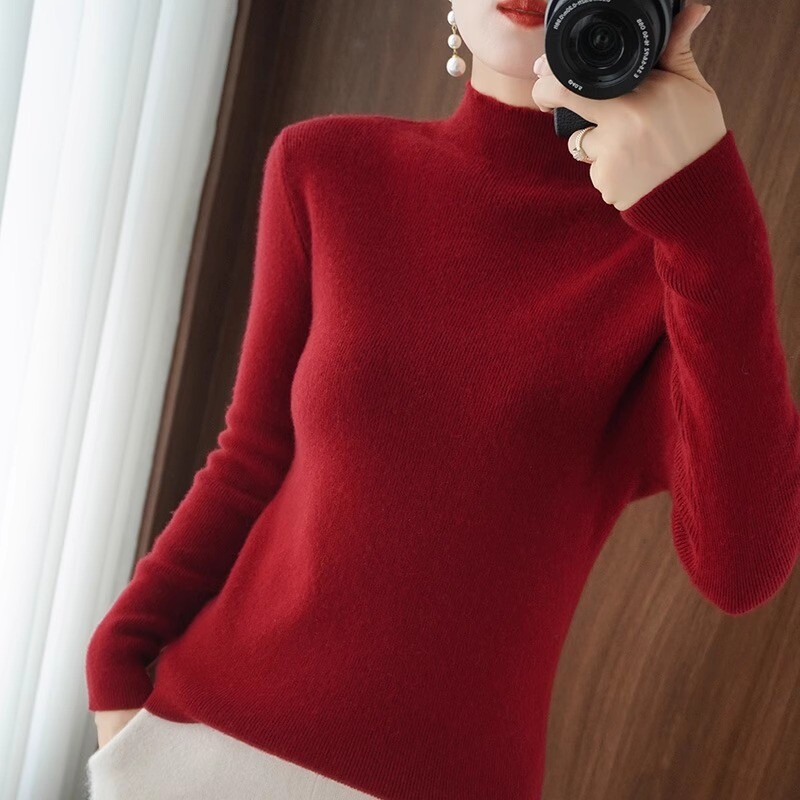 Woman Fit Knitted Faux Cashmere Sweater Slim Mock Neck Jumper Pullover ...