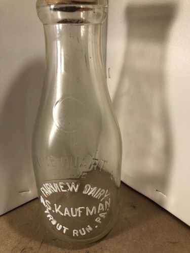 Fairview Dairy quart milk bottle, A.S. Kaufman, Trout Run, PA Lycoming ...