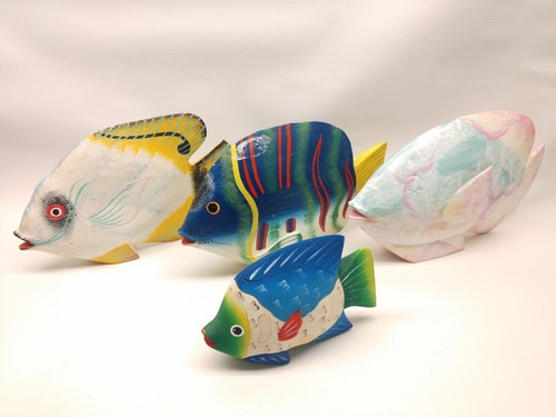 4 tropical fish wood carvings 10" | eBay