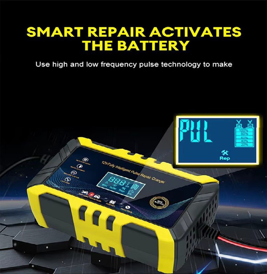 12V 6A Smart Automatic Fast Car Battery Charger Pulse Repair LCD ...