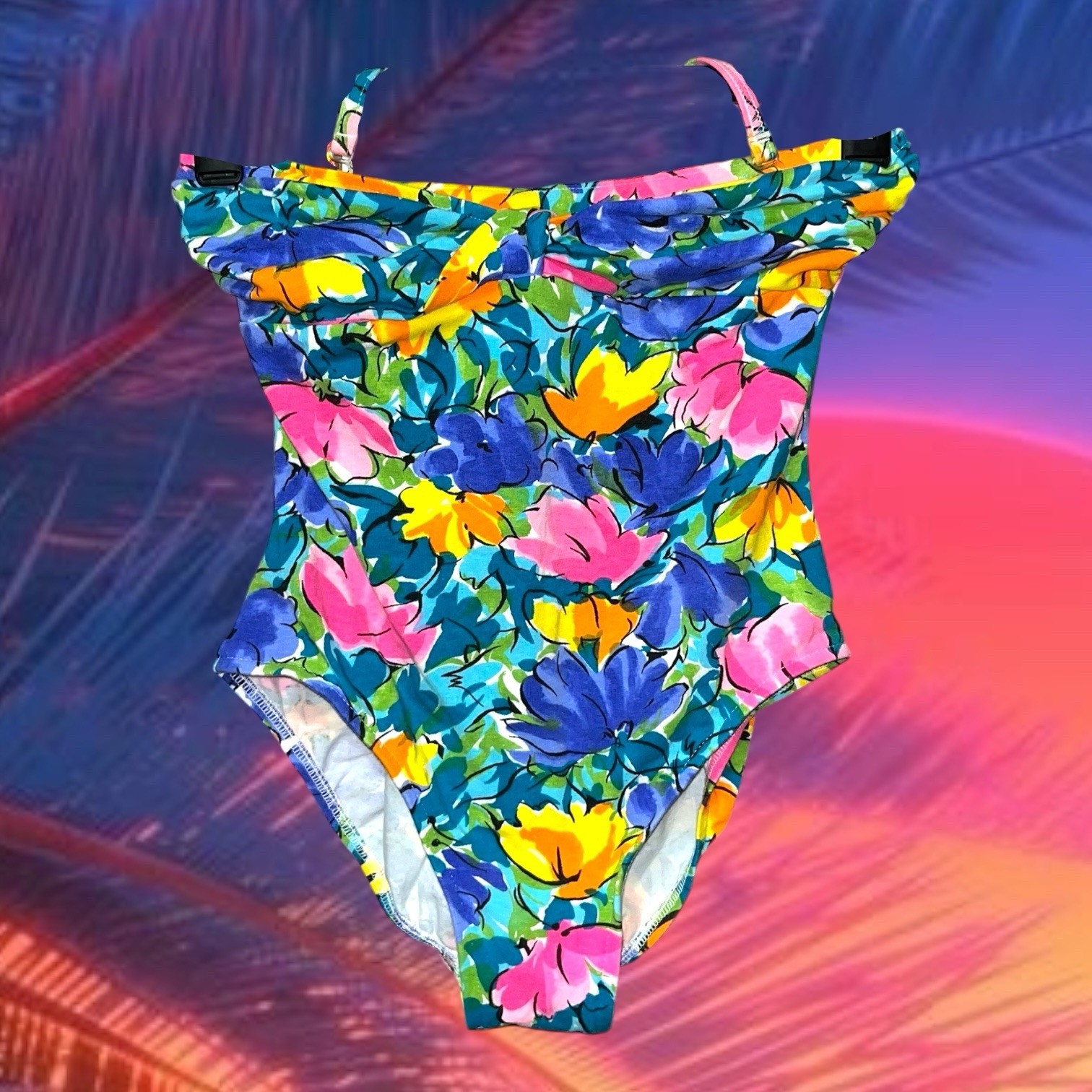 Retro 80s One Piece Floral Swimsuit - Gem