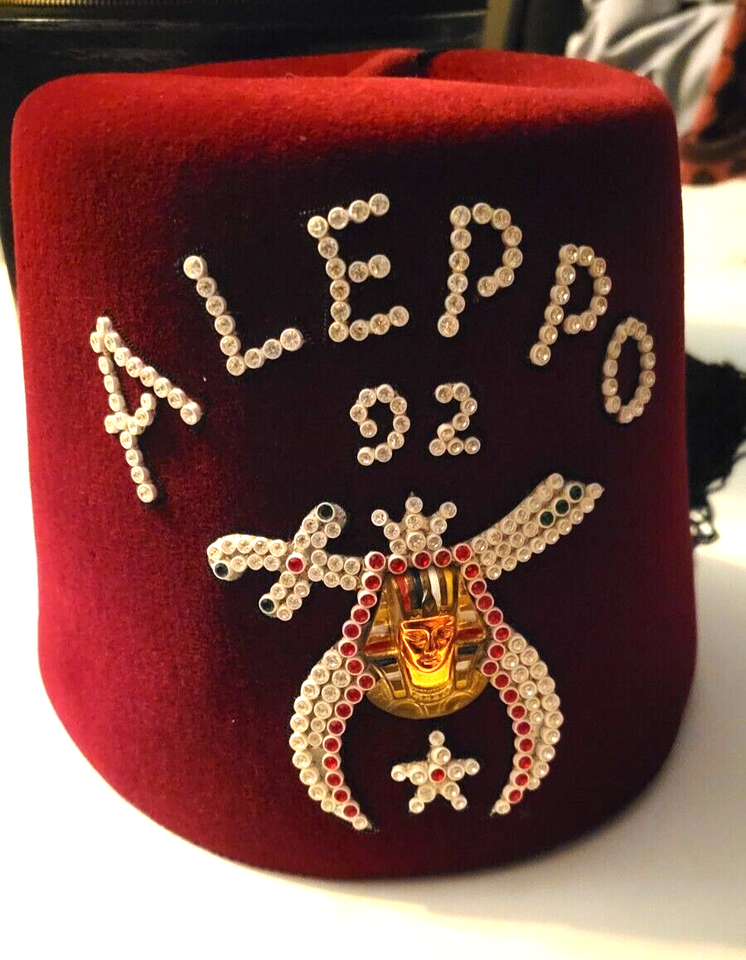 Aleppo Masonic Shriners Burgundy Wool Fez Hat Size 7 1/2” Freemasons ...