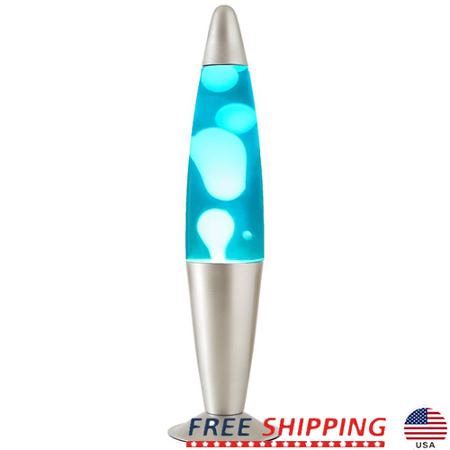 16 Inch Motion Lava Lamp White Wax Blue Liquid Silver Base Night Light New | eBay