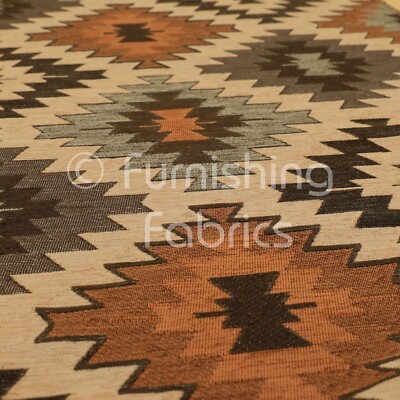 Traditional Kilim Aztec Inspired Pattern Orange Brown Colour Upholstery ...