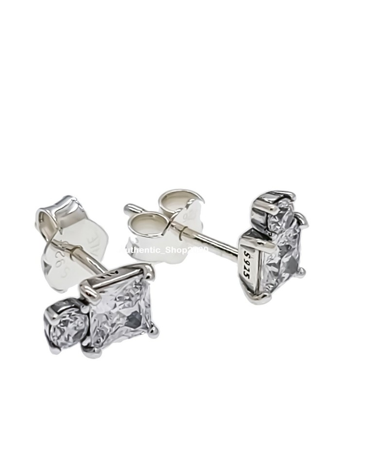 New 100% Authentic PANDORA 925 Sparkling Round & Square Stud Earrings ...