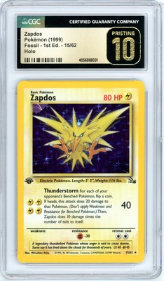 Pokemon Zapdos Fossil 1st Edition Holo #15 CGC Pristine 10 | eBay