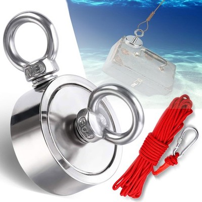 UPTO 1800 Lbs Fishing Magnet Kit Pull Force Strong Neodymium ...