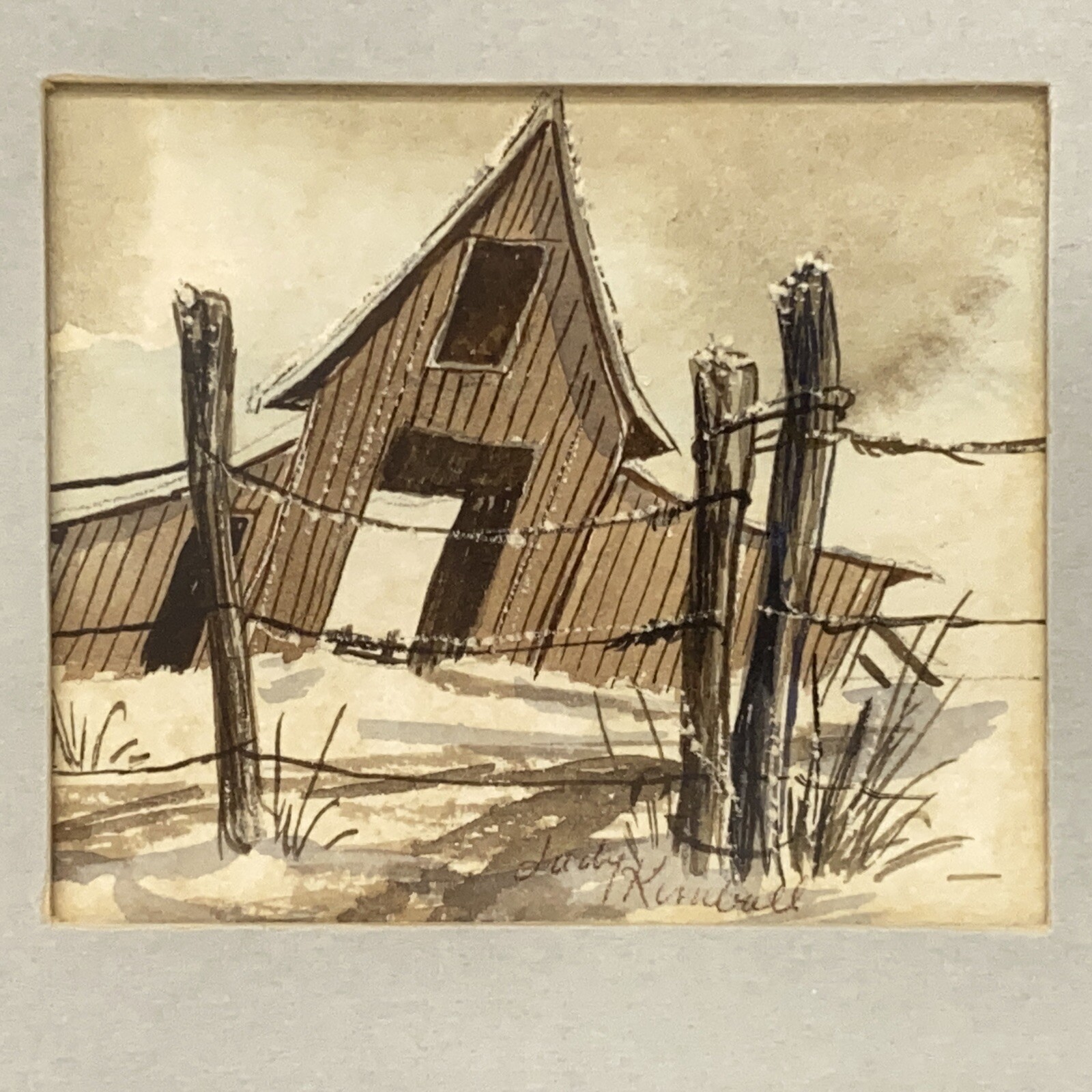Judy Kimball Miniature Watercolor Painting Watercolor Barn Scene Signed ...