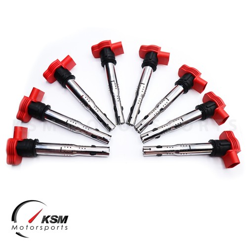 Set of 8 performance Red Ignition Coils For Audi R8 A8 Q7 S5 VW Touareg ...