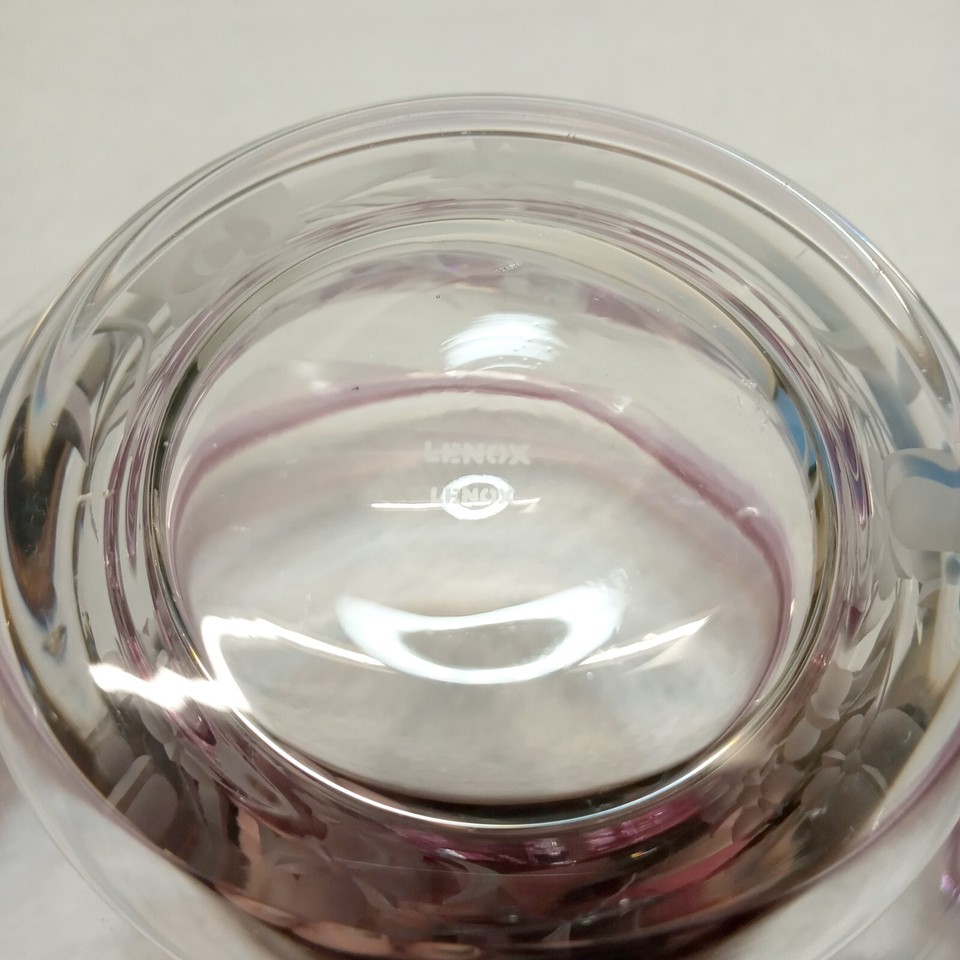 Lenox Floral Spirit Etched Crystal Clear Amethyst Ruffle Rim Scalloped ...
