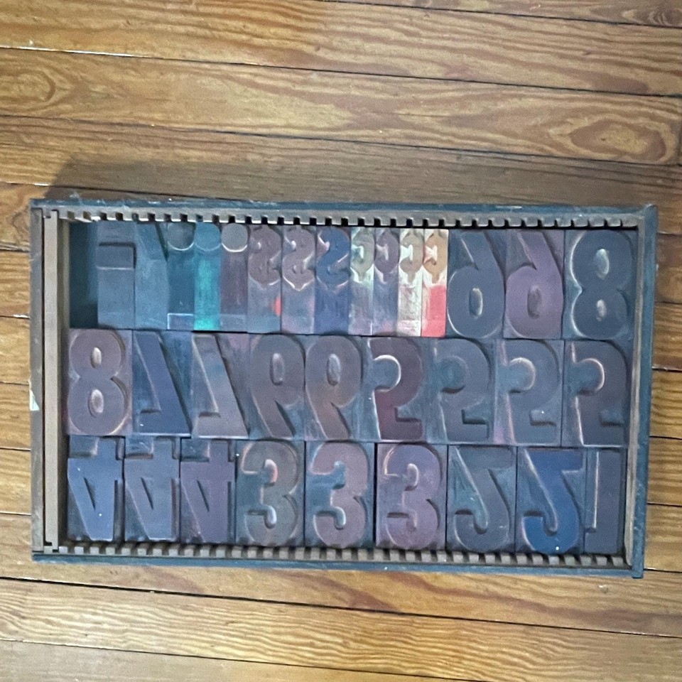 ENTIRE TRAY Vintage Letterpress Wood Type Block Number Symbol ...