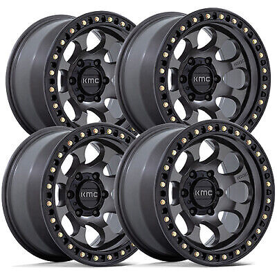(Set of 4) KMC KM550 Riot SBL 18x9 6x5.5" +18mm Gumetal Wheels Rims 18 ...