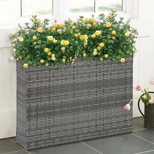 Tall Rectangular Planter with Removable Liner, All-Weather PE Rattan ...